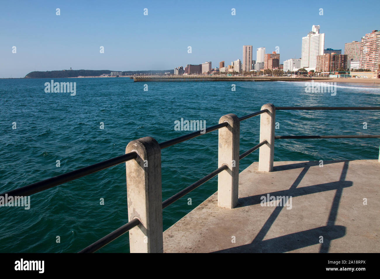 View of Durban's beachfront hotels and buildings from pier Stock Photo ...