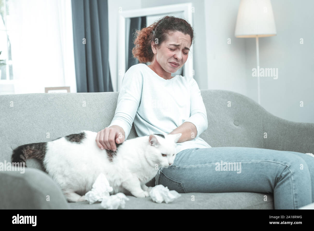 Curly woman feeling bad hi-res stock photography and images - Alamy