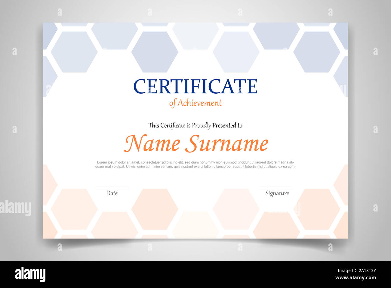 hexagonal certificate design template paper with modern flat style and ...