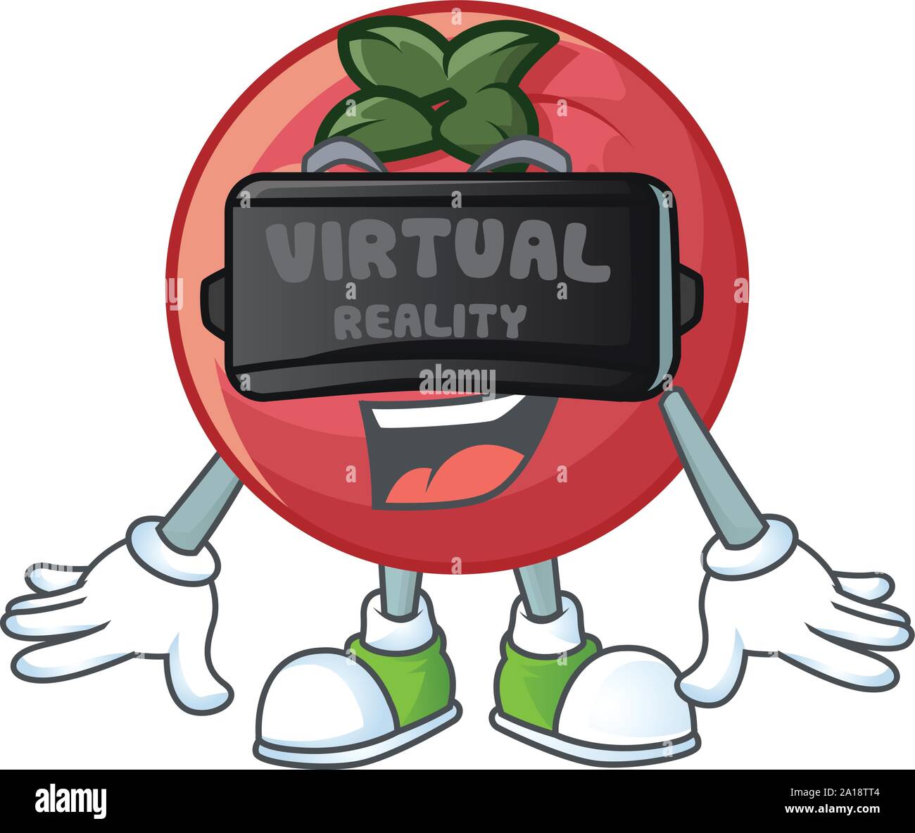 Virtual reality red apple funny character for vegetarian cartoon vector ...