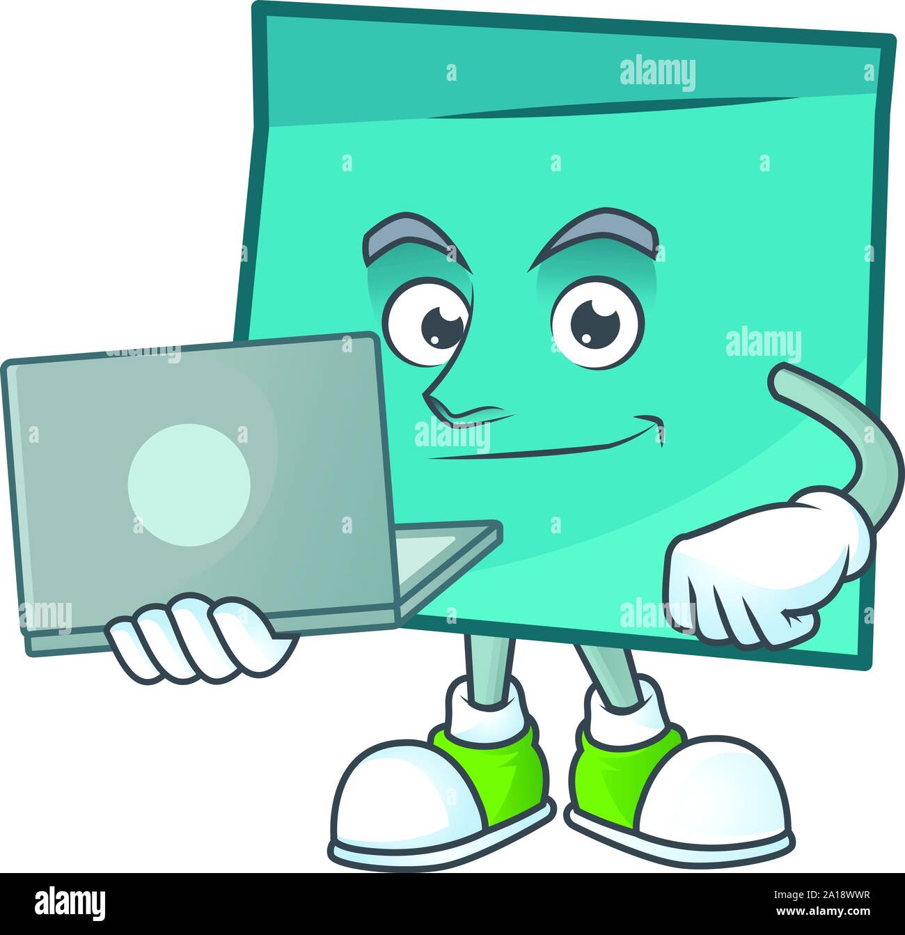 With laptop rectangle sticker paper cartoon for work Stock Vector Image ...