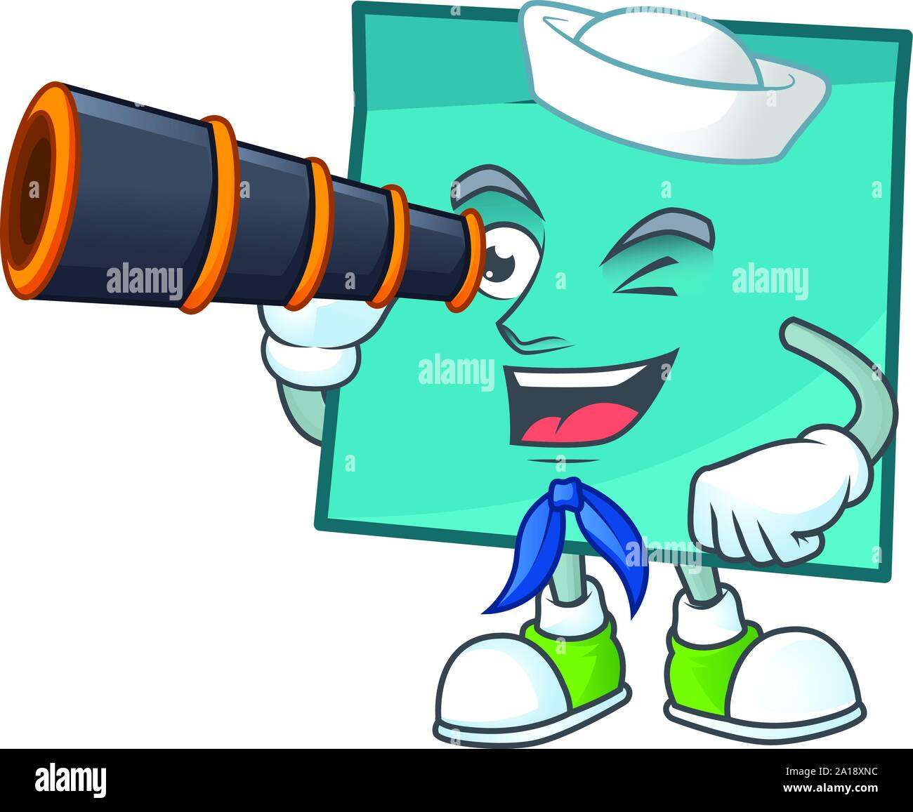 Sailor with binocular blue rectangle sticker paper on white background ...