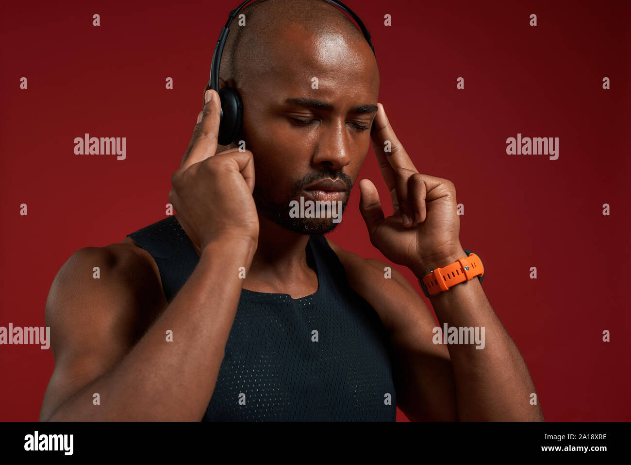 Music is my motivation. Portrait of handsome afro american man in ...