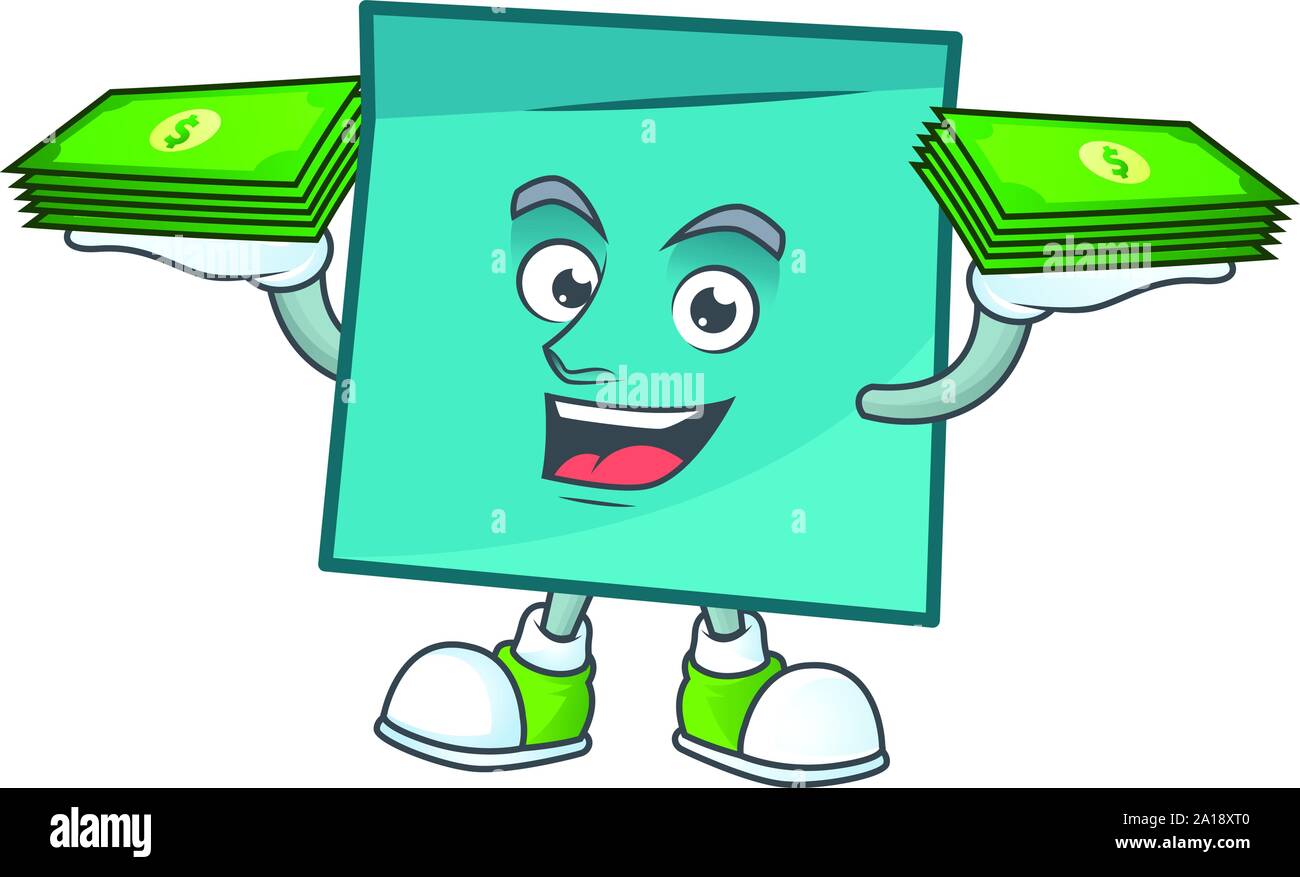 With money bag blue rectangle sticker paper on white background Stock ...