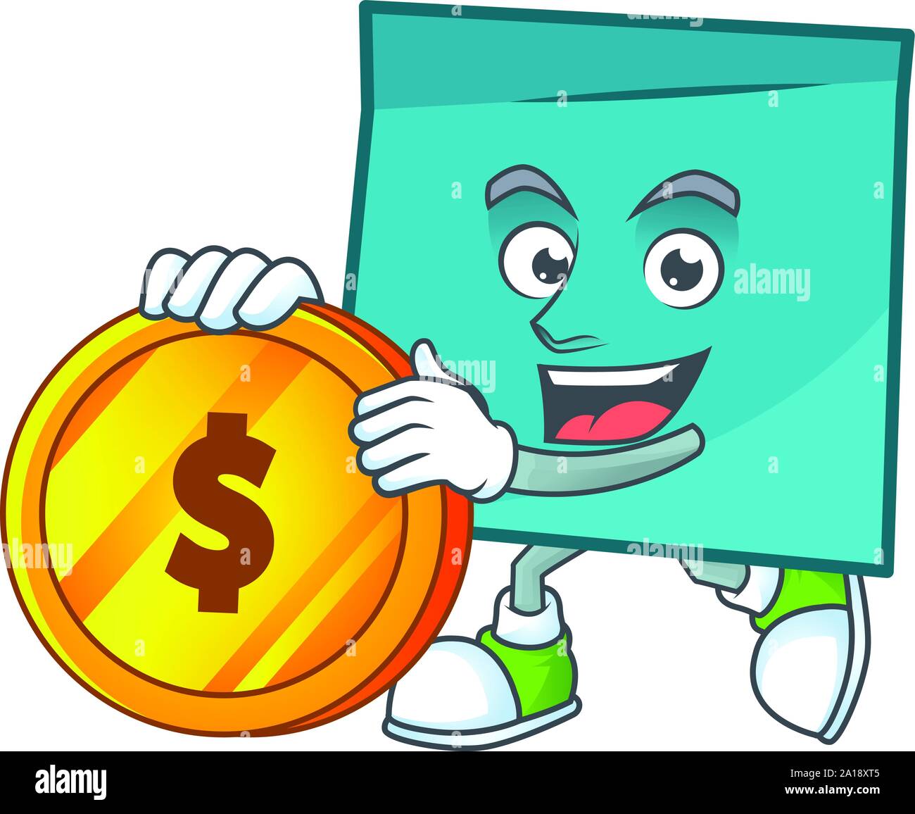 Bring coin rectangle sticker paper in cartoon character Stock Vector ...