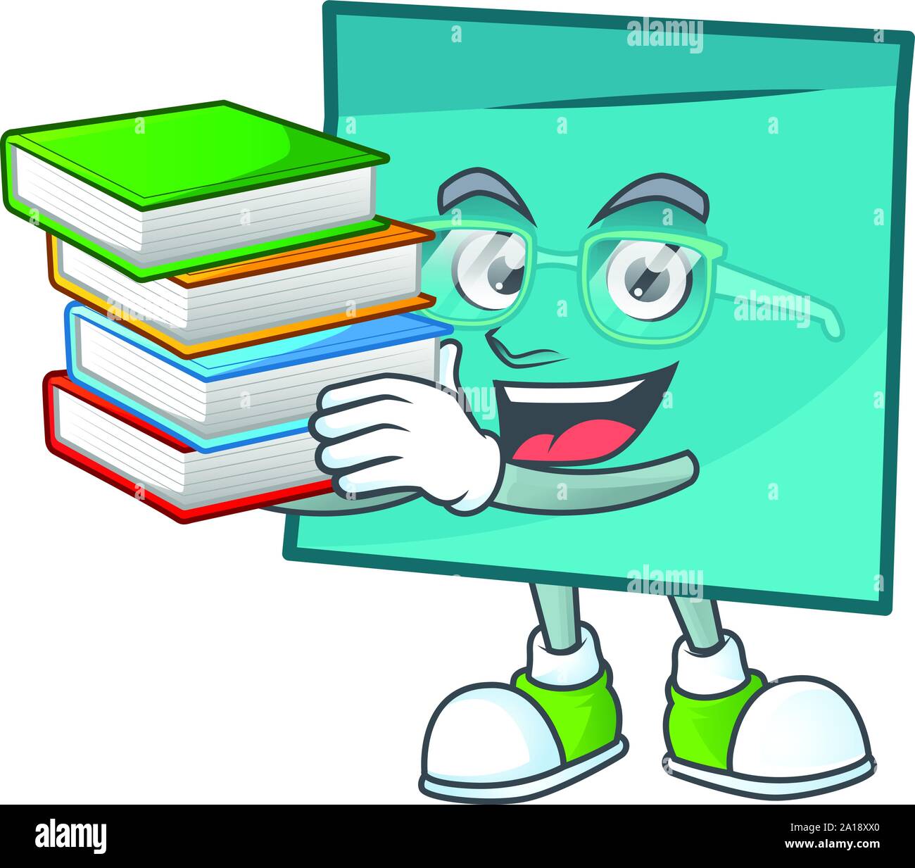 Student with book rectangle sticker paper in cartoon character Stock ...