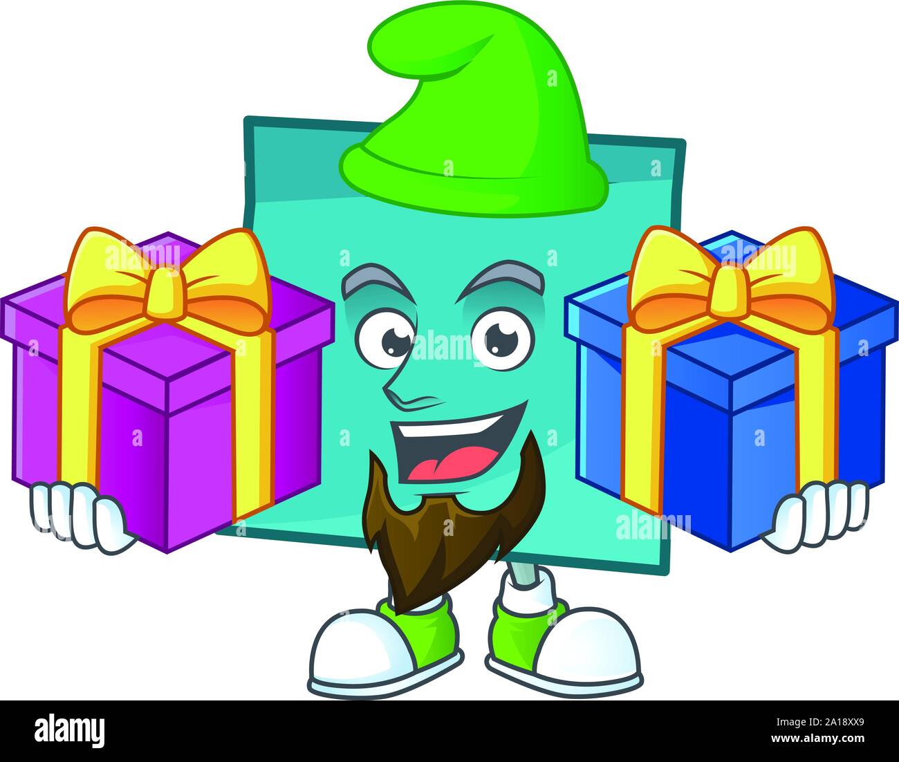 Bring two gifts rectangle sticker paper in cartoon character Stock ...