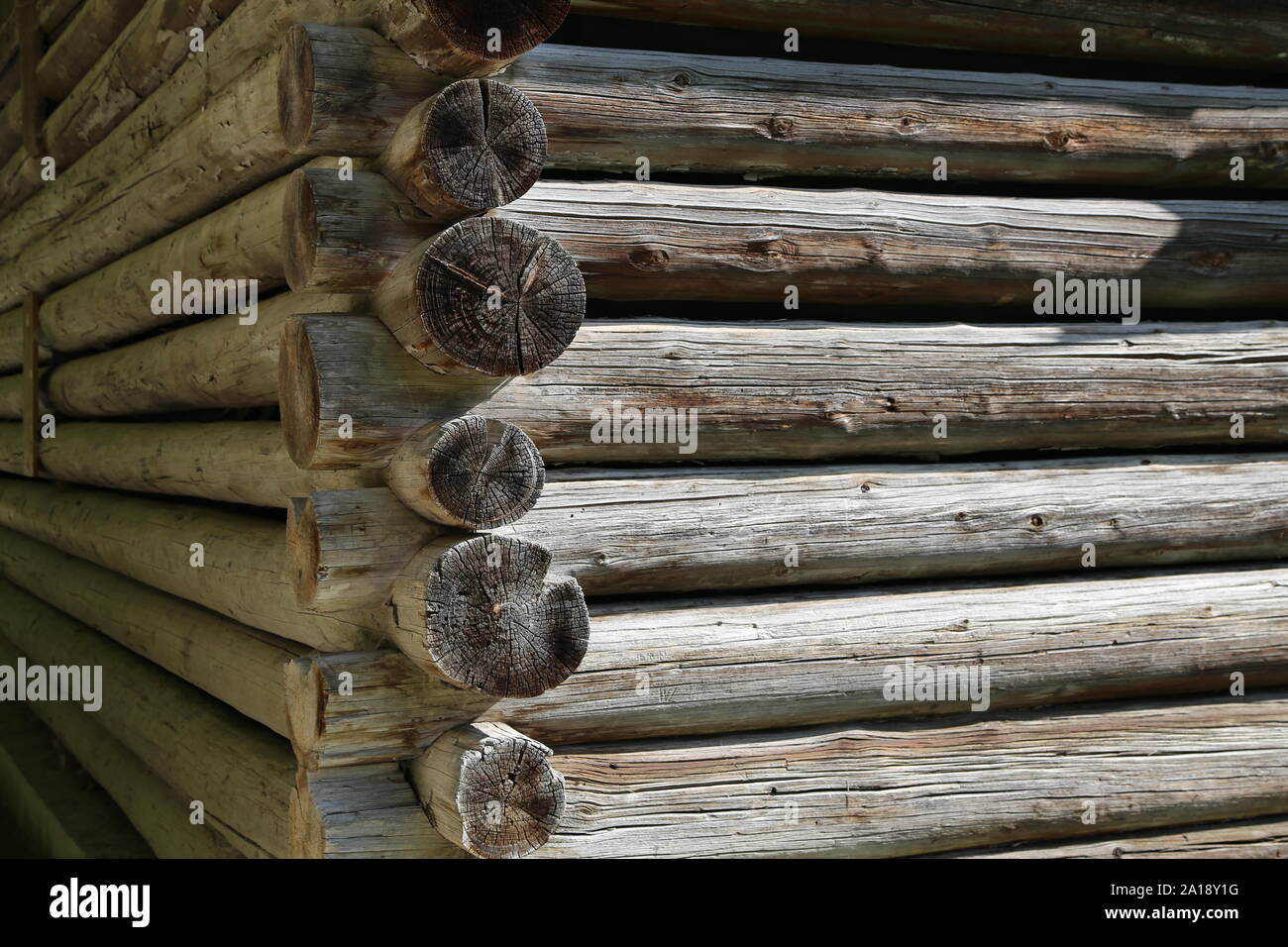 Log cabin home - Wall of house from logs Stock Photo - Alamy