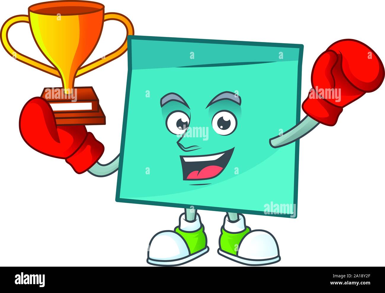 Boxing winner rectangle sticker paper in cartoon character Stock Vector ...