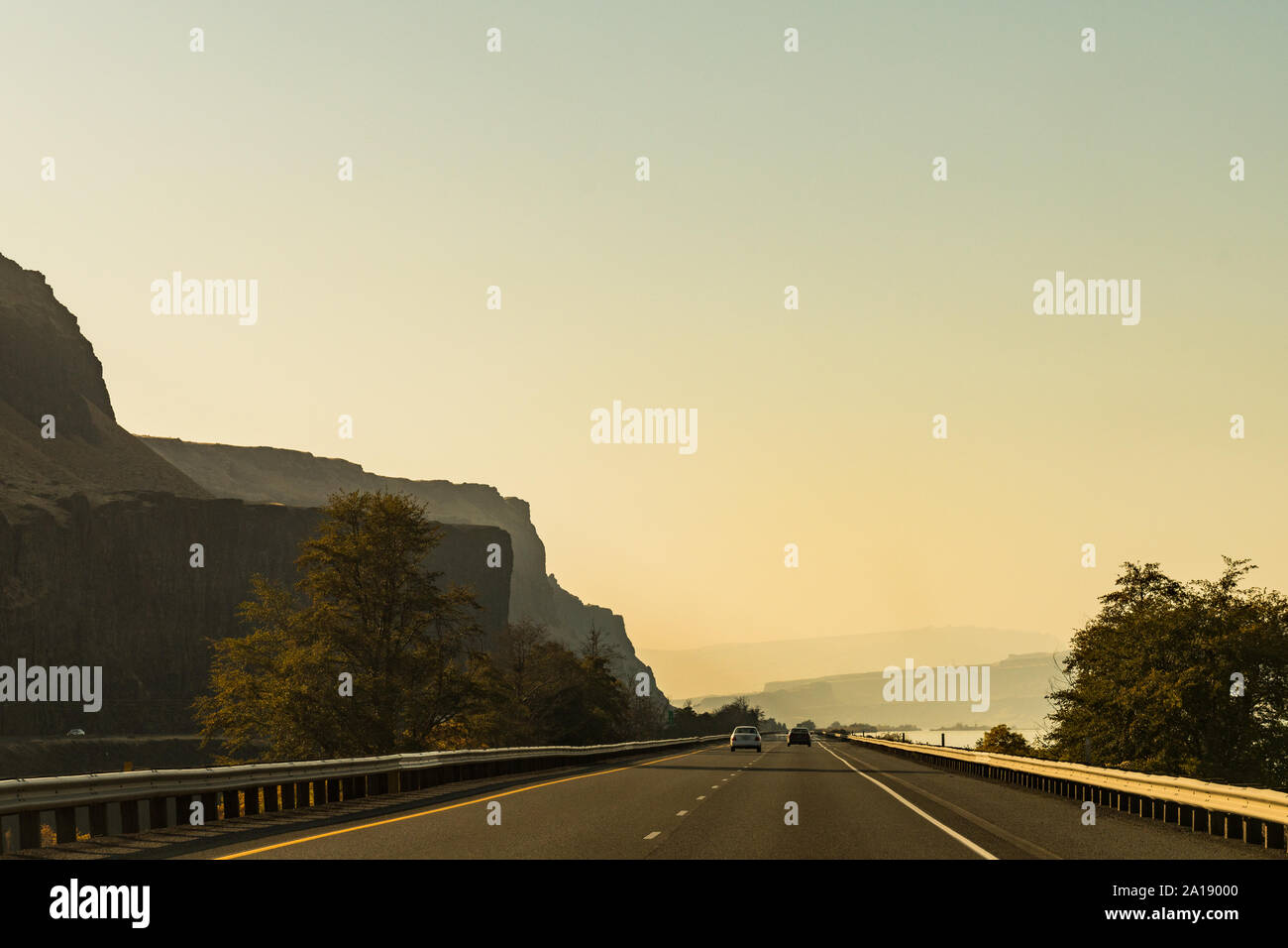 The US-30 highway passing by the Columbia River near The Dalles Stock ...