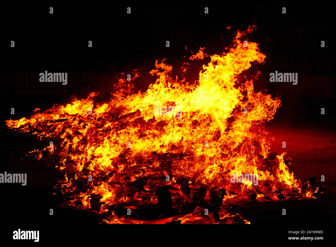 Summer solstice celebration in Spain. Fire flames detail. Horizontal ...
