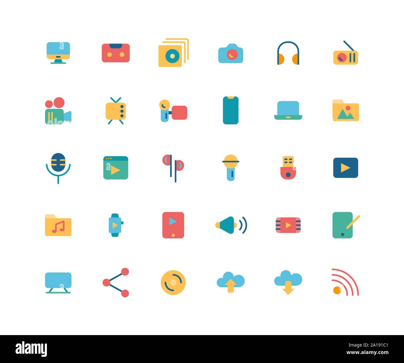 Media flat icon set, Vector and Illustration Stock Vector Image & Art ...