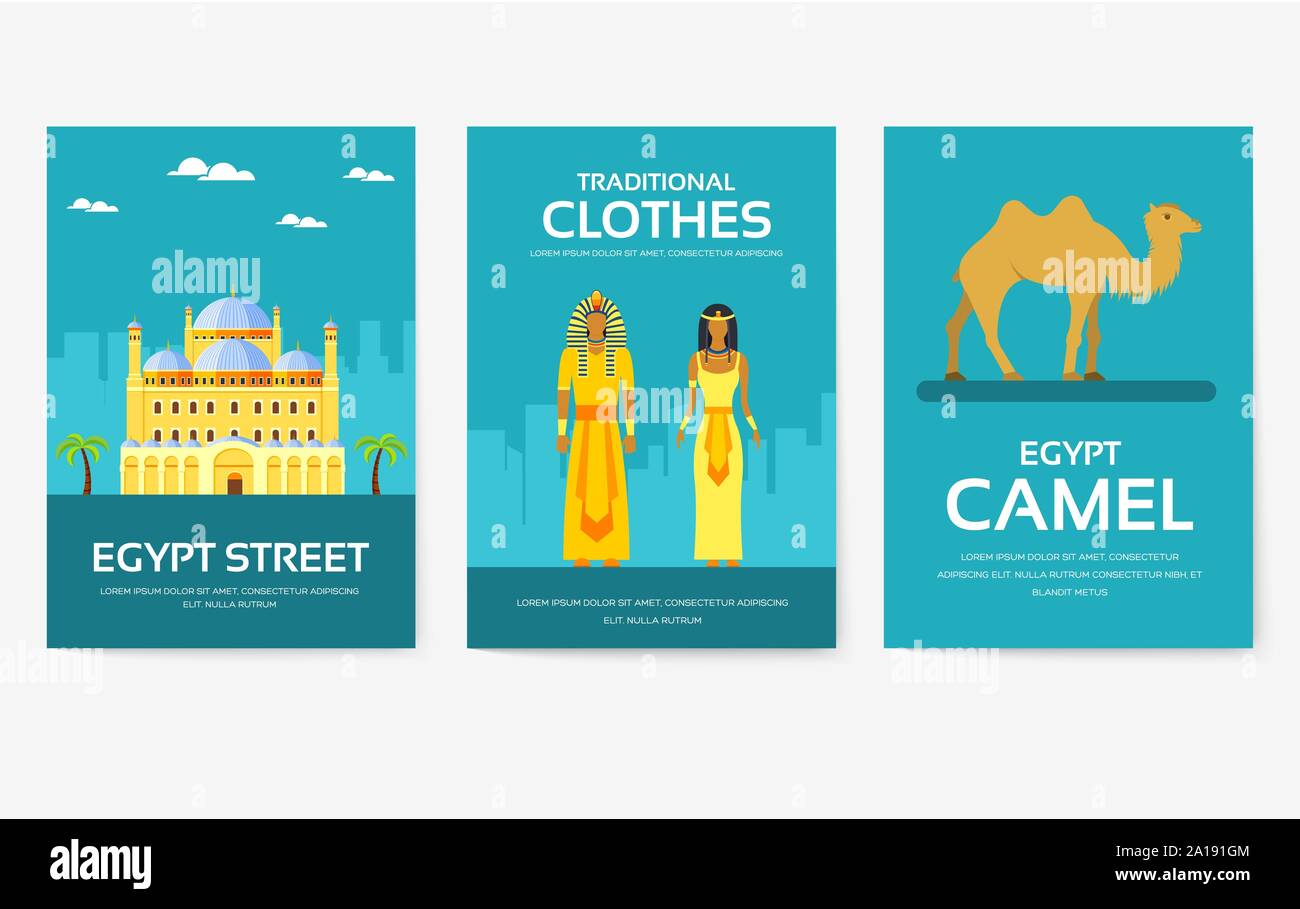 Set of Egypt country ornament travel tour concept. Vacation traditional ...
