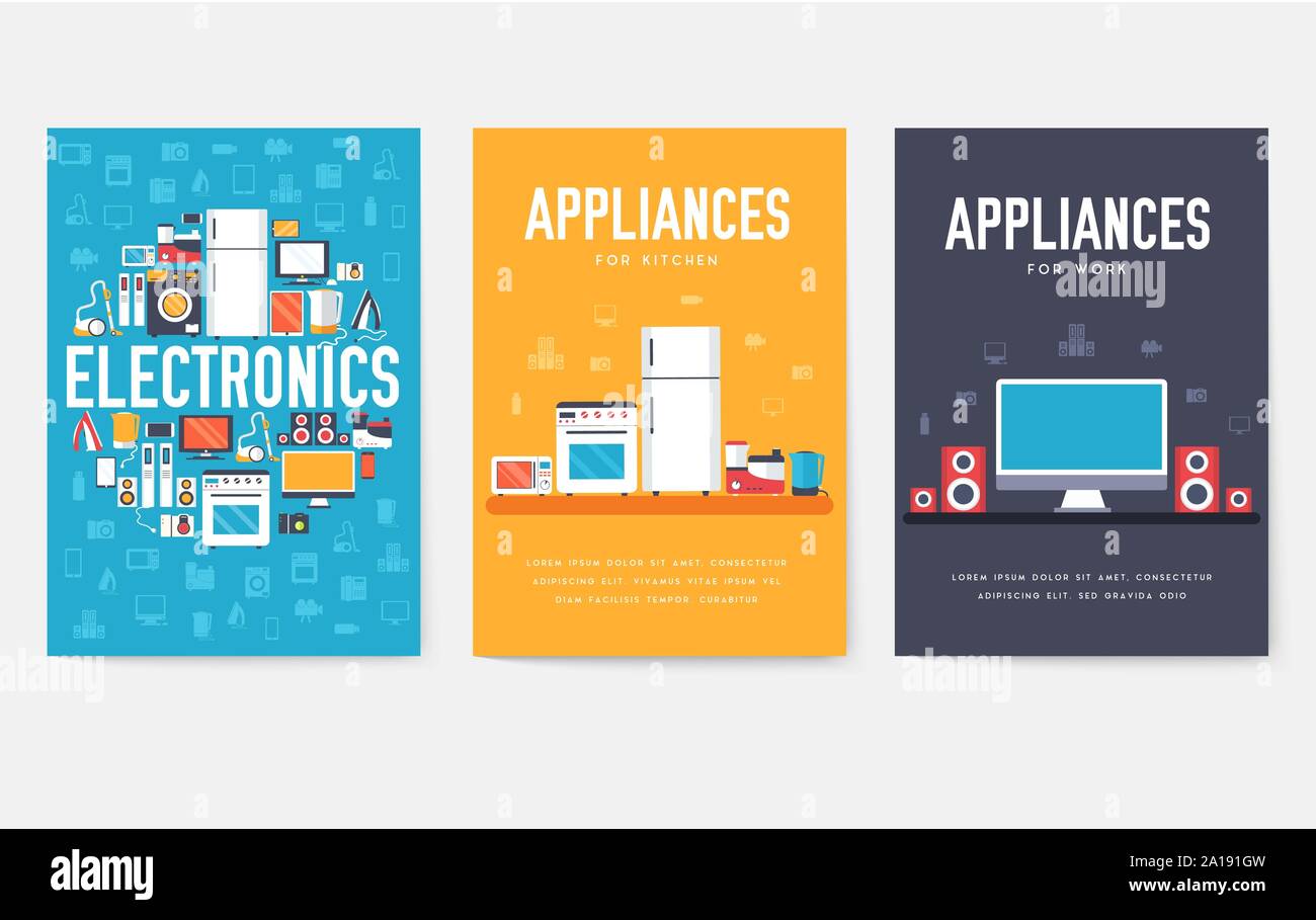 Home appliances cards set. Electronics template of flyear, magazines ...