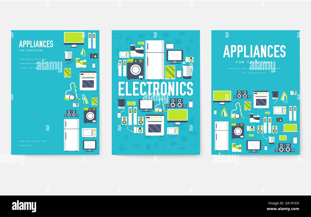 Home appliances cards set. Electronics template of flyear, magazines ...