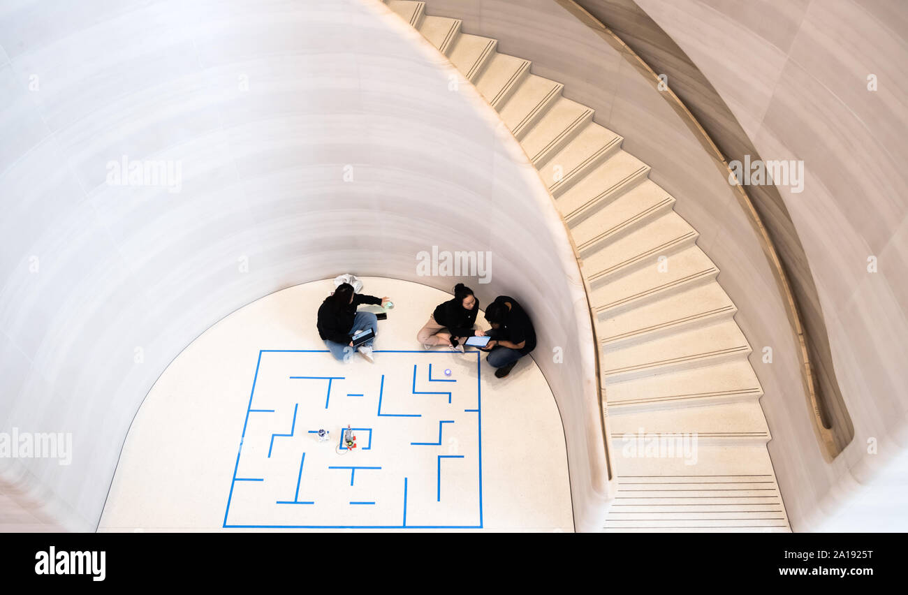 Singapore-29 AUG 2018: Circle Staircase at Apple store, with maze game ...