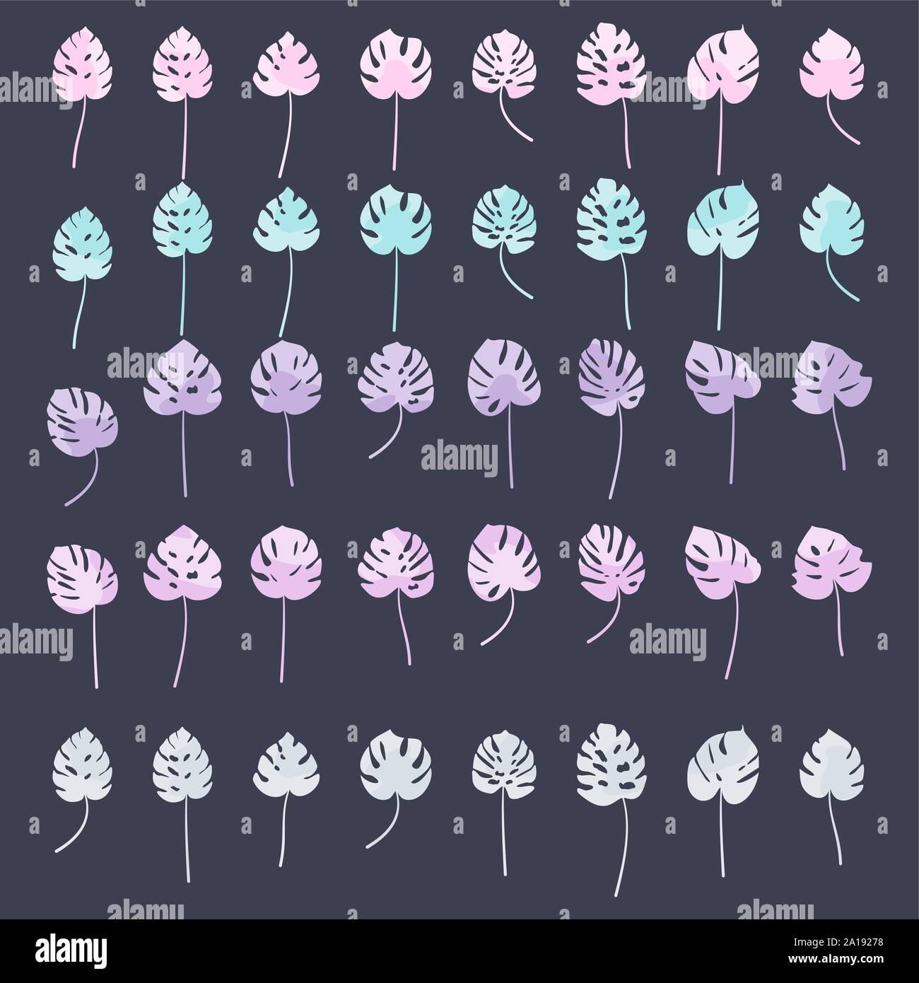 Set of color monstera leaves. Silhouettes of leaf of a plant Stock ...