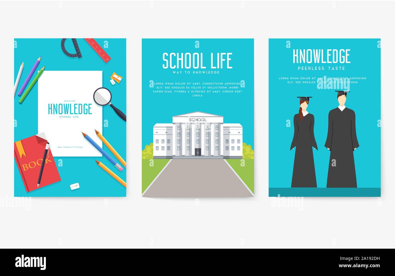 Back to school information cards set. Student template of flyear ...