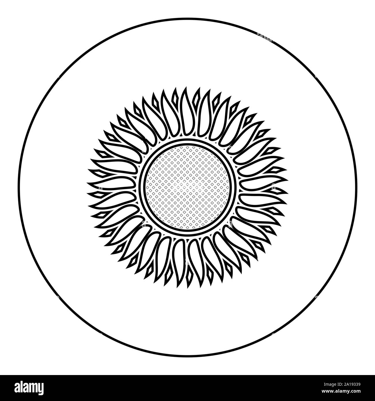 Sunflower icon in circle round outline black color vector illustration ...