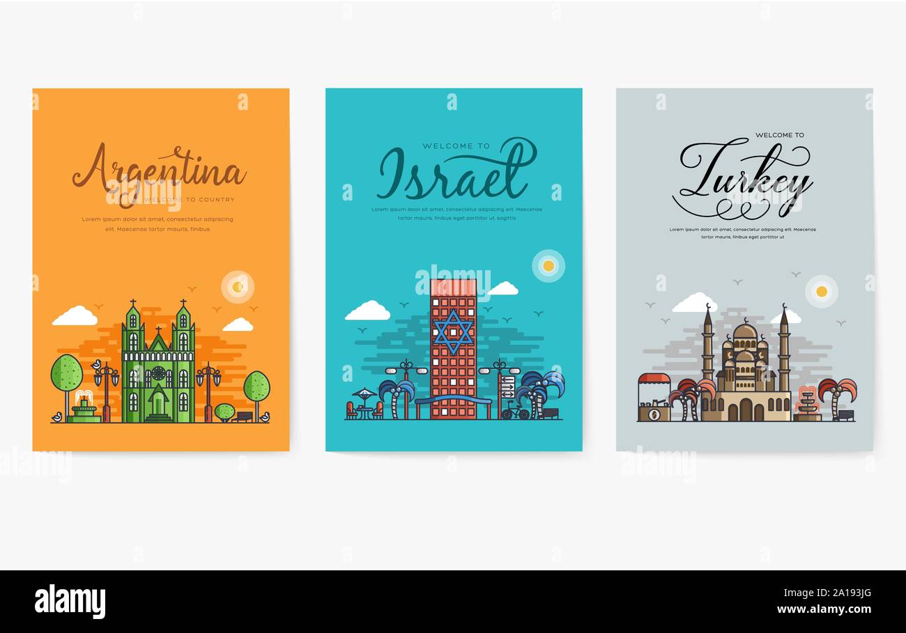 Set of different cities for travel destinations. Landmarks banner ...