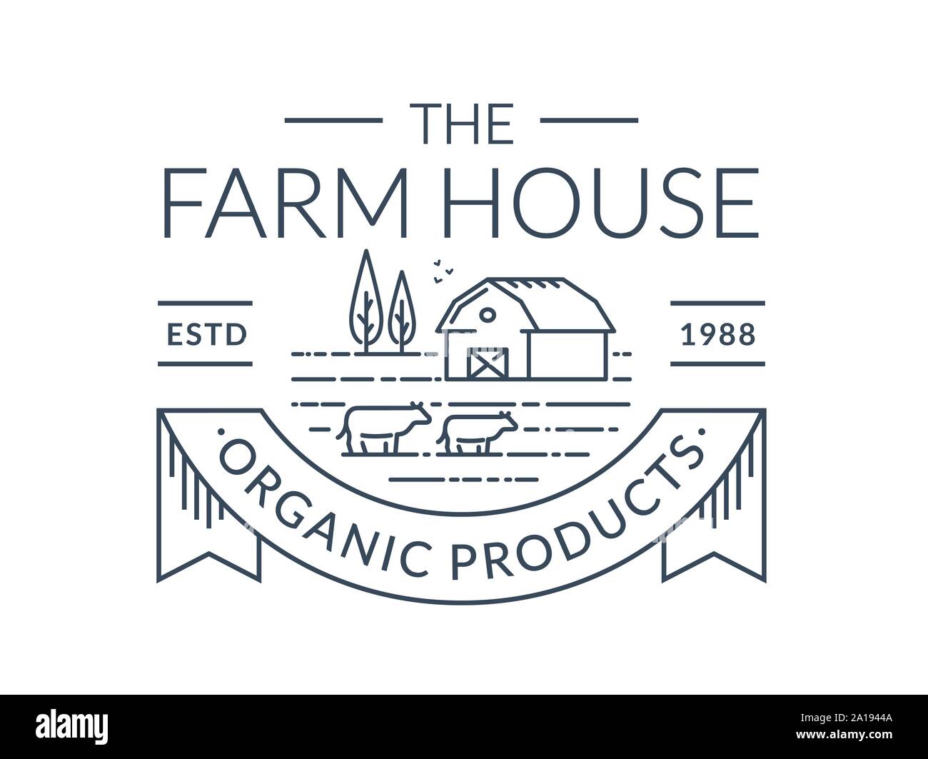 Farm logo isolated on white background. Line emblem with farmhouse and ...