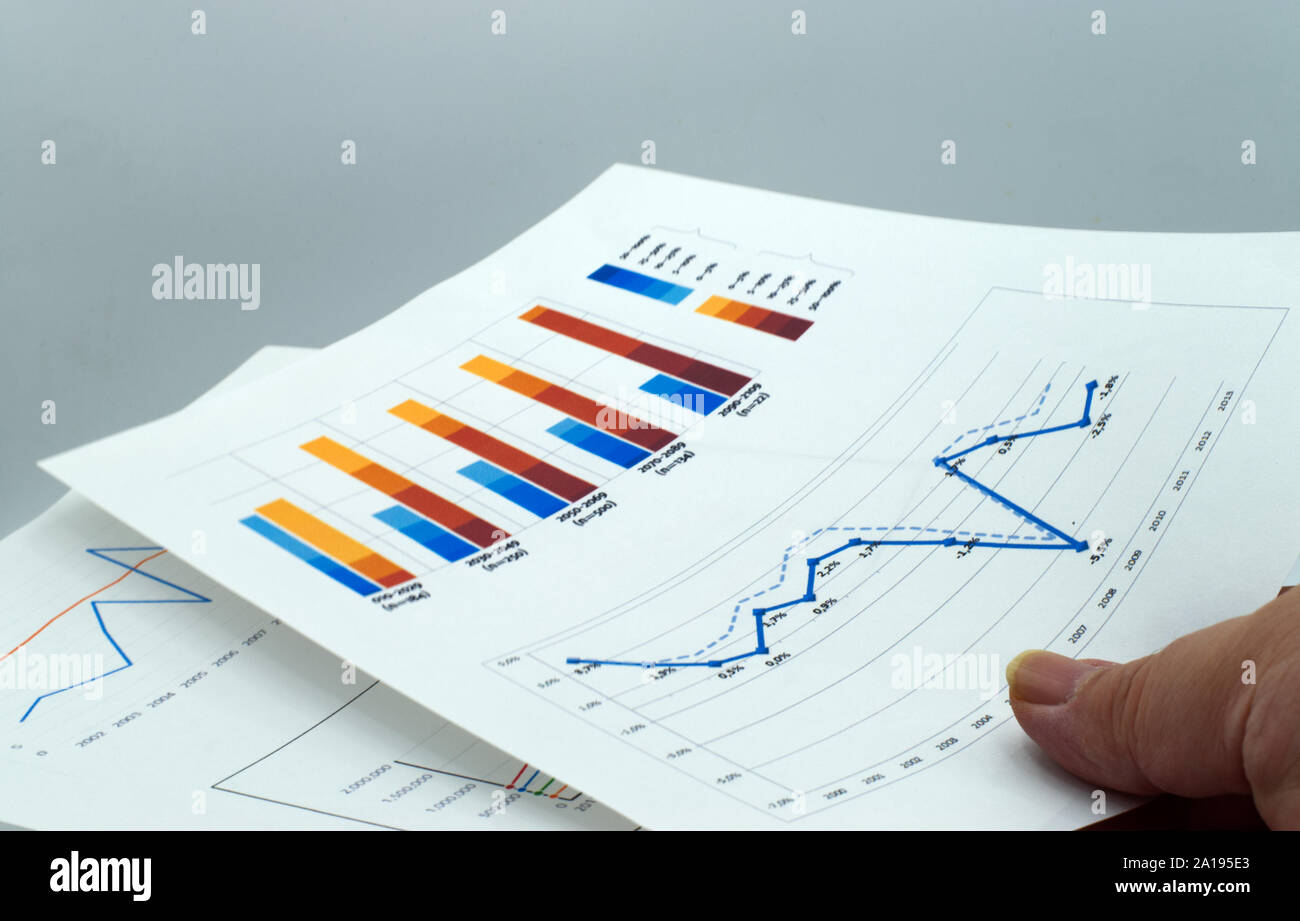 Analysis of graphs and financial data, on white background Stock Photo ...