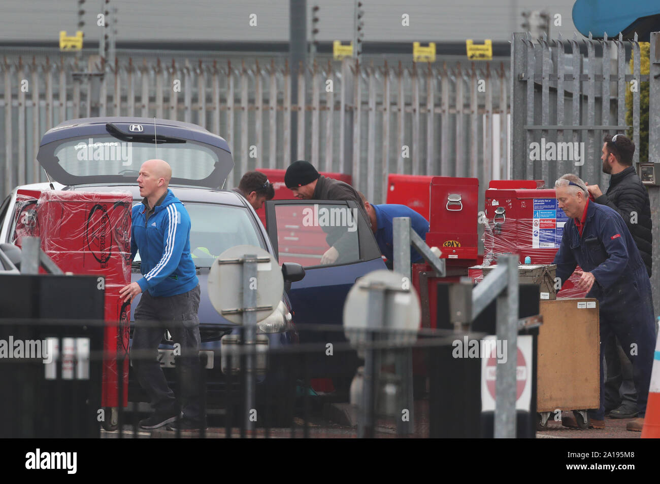 Workers leave the wrightbus chassis plant in antrim hi-res stock ...