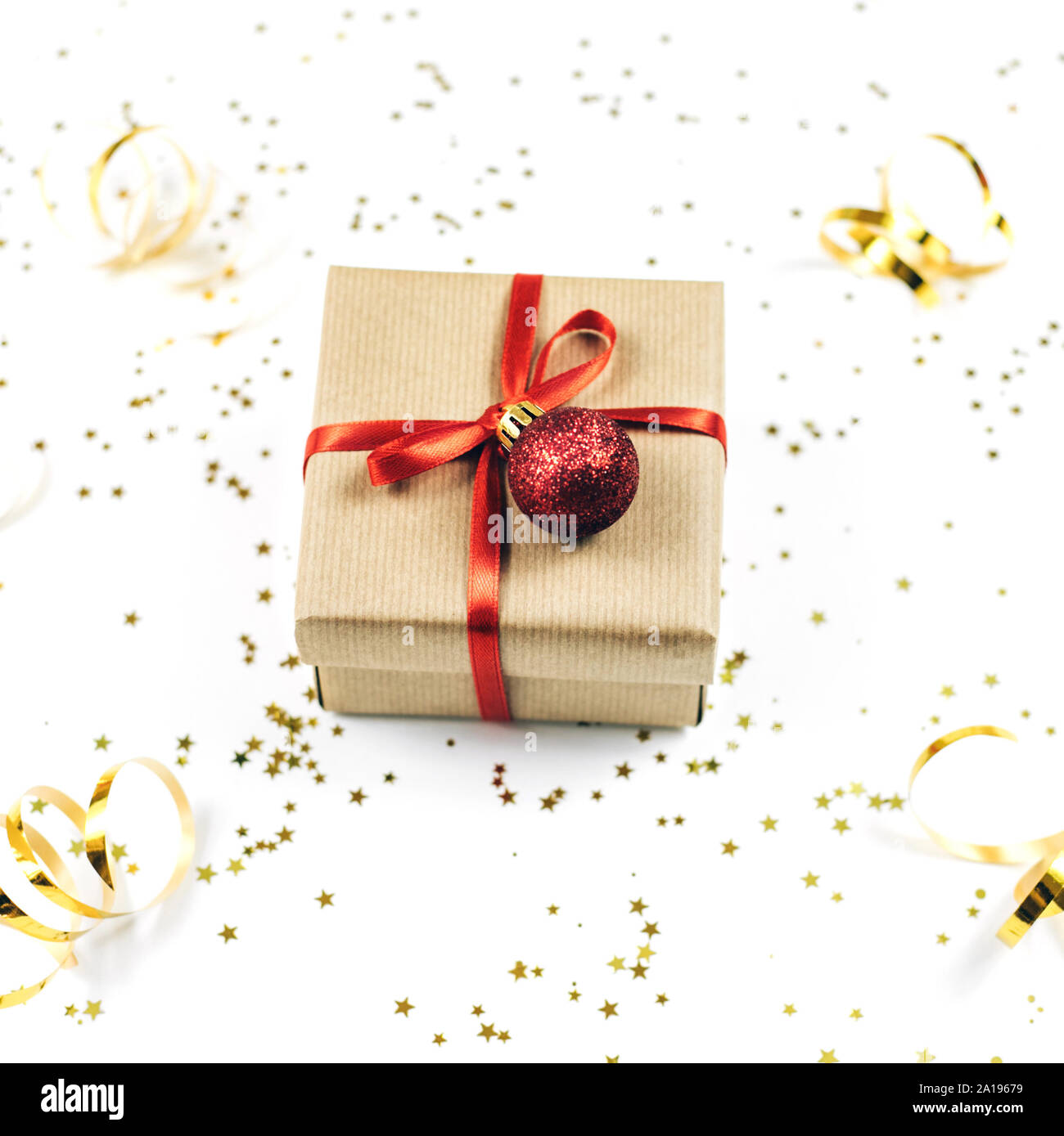 Christmas gift box on white sparkling background. Festive concept Stock ...