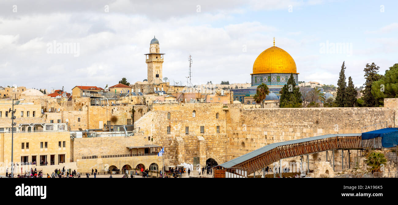 Panoromic view of Temple Mount in Jerusalem, including the Western Wall ...