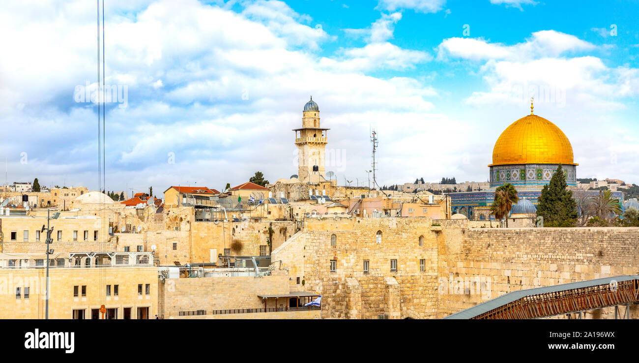 Panoromic view of Temple Mount in Jerusalem, including the Western Wall ...