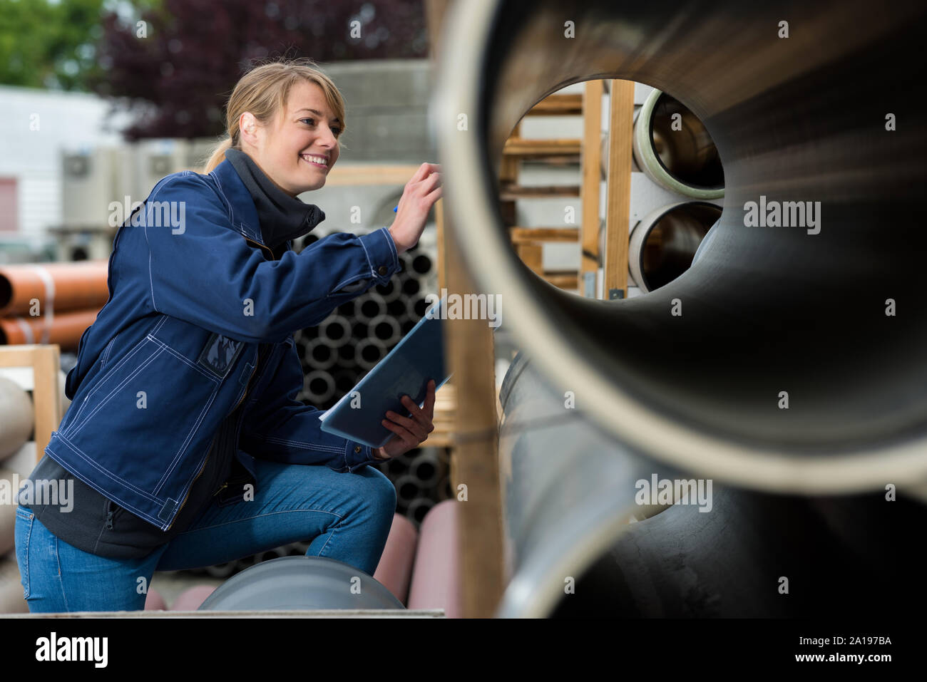 pipe quality inspector at work Stock Photo - Alamy