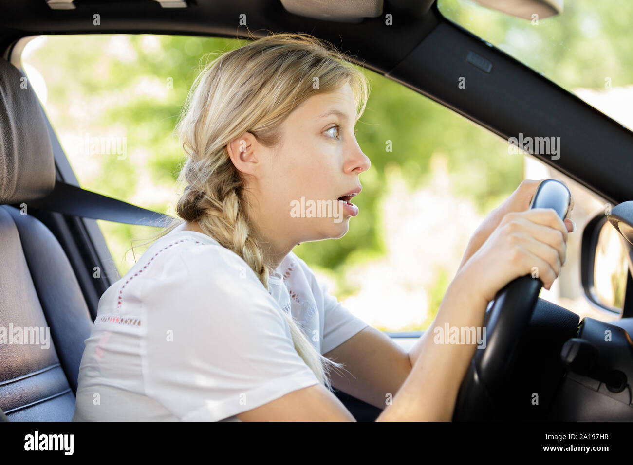 stressed woman in a car Stock Photo - Alamy