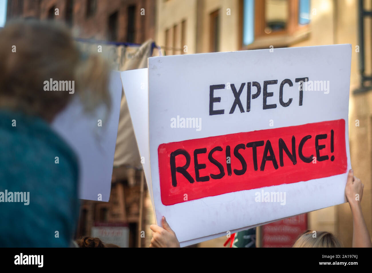 Expect Resistance Banner Held Up at a Climate Protest March in Glasgow ...