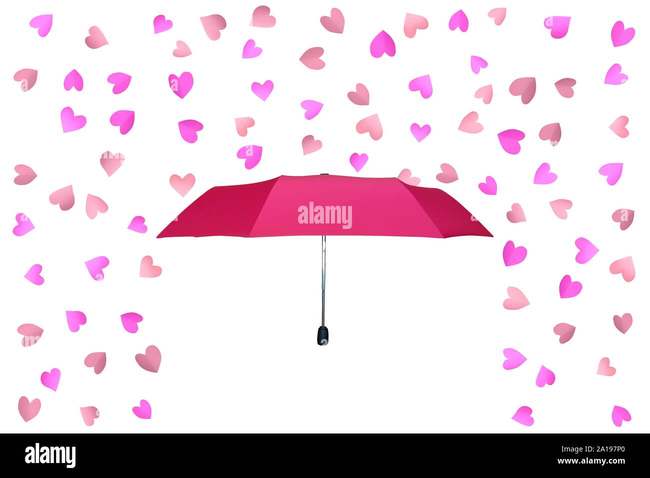 Valentine Day greeting card. Raining paper pink hearts. Pink umbrella ...