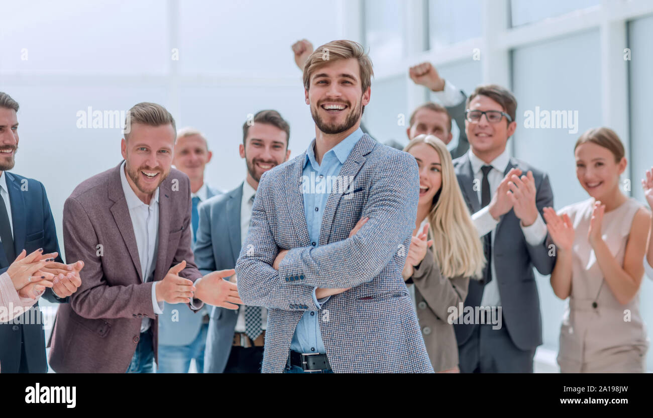Businesspeople leader praising colleagues hi-res stock photography and ...