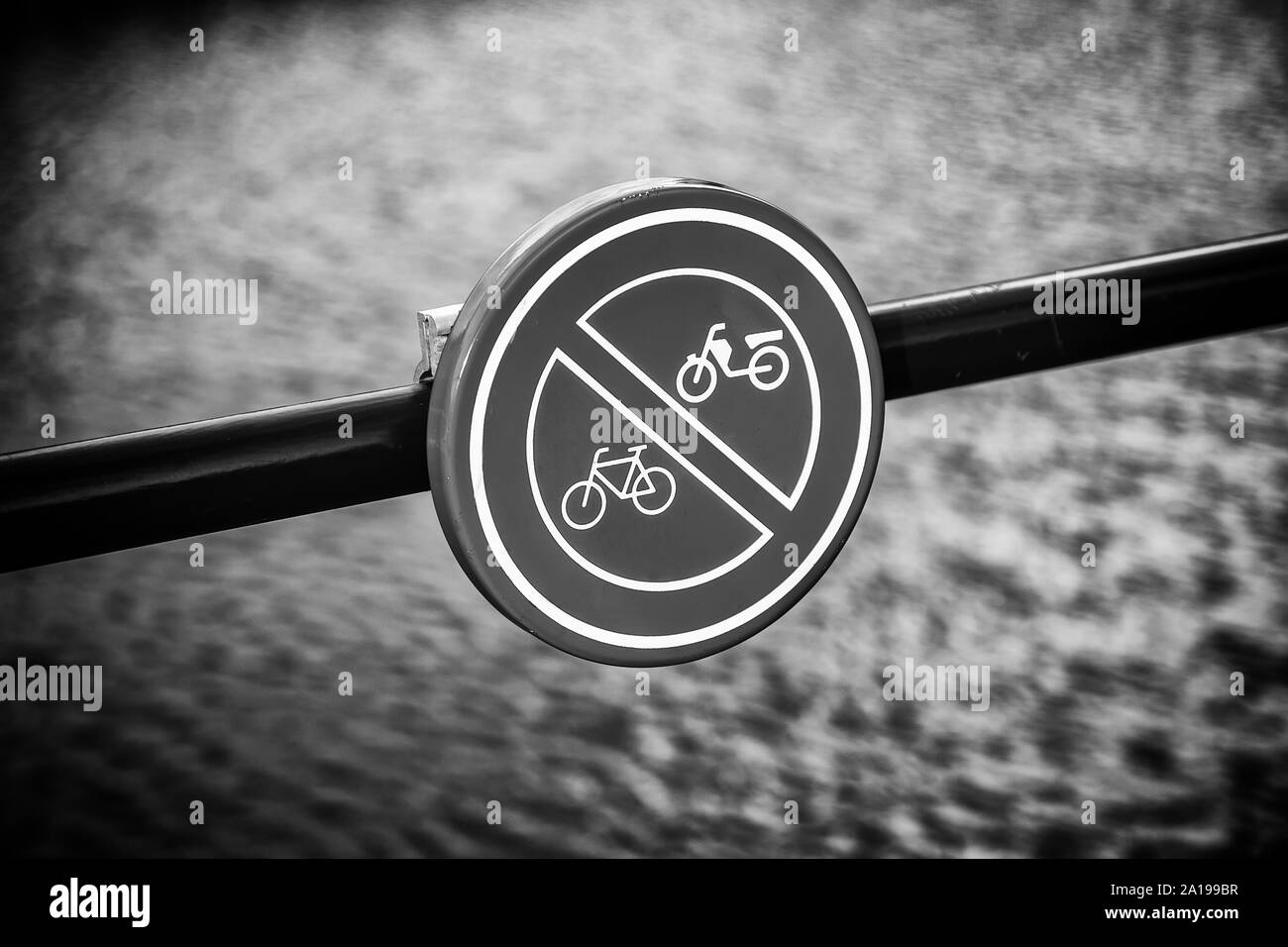 Bicycle prohibited sign, traffic signal detail, sign in the city of ...