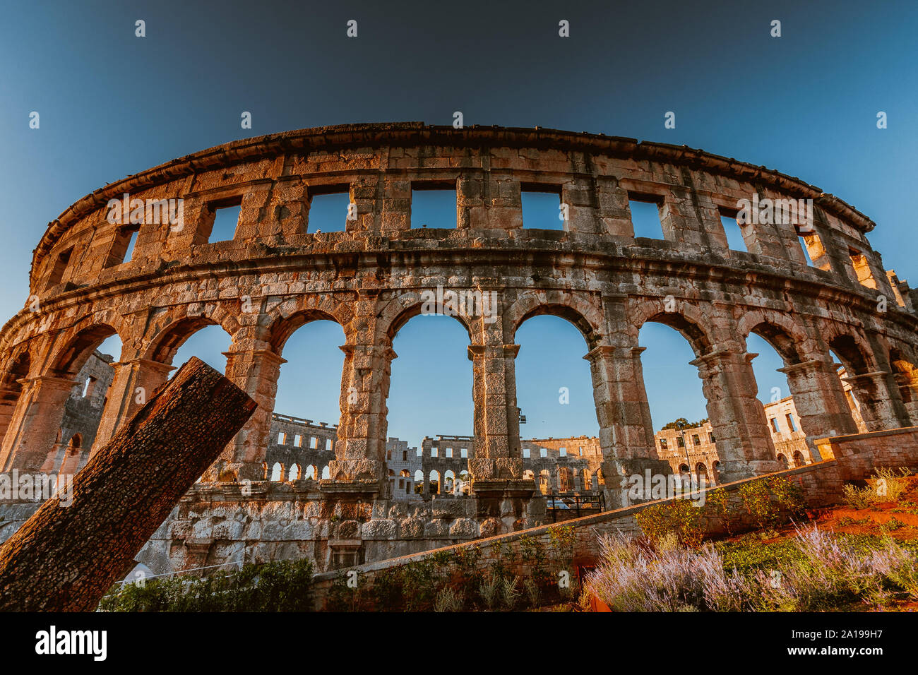 View to the amphitheatre in Pula in Croatia Stock Photo - Alamy