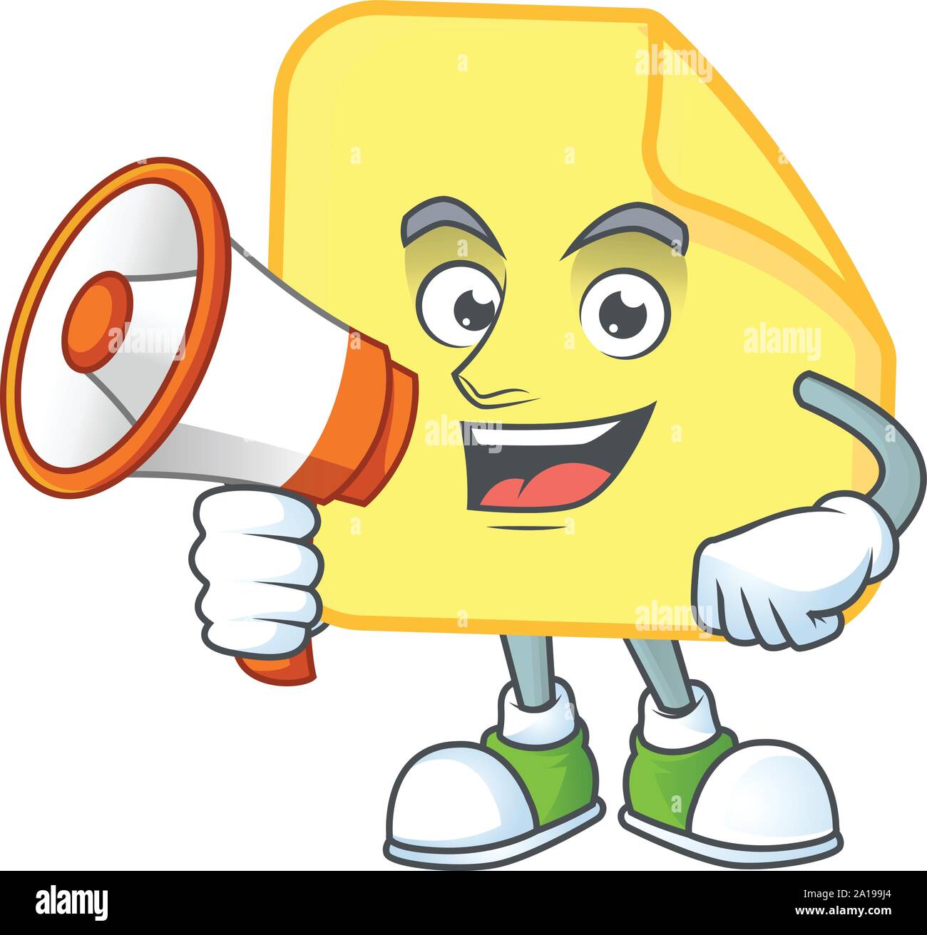 With megaphone rounded sticker paper cartoon with mascot Stock Vector ...