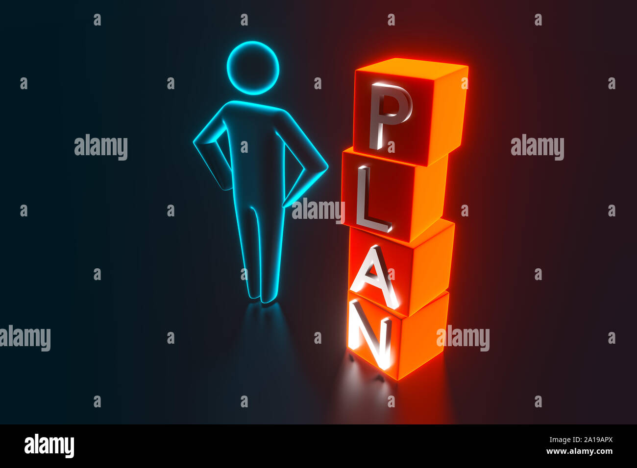 3d people - man, person and a cubes with word plan. 3d man with plan ...