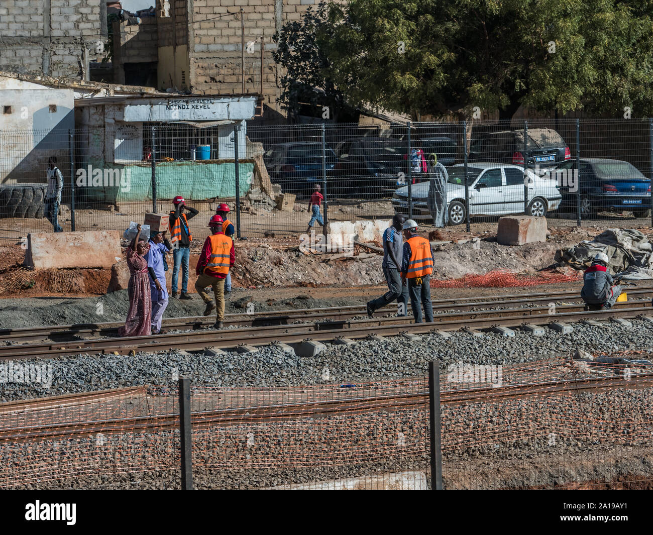 Dakar, Senegal - Feb 02, 2019: Construction of new railway tracks ...