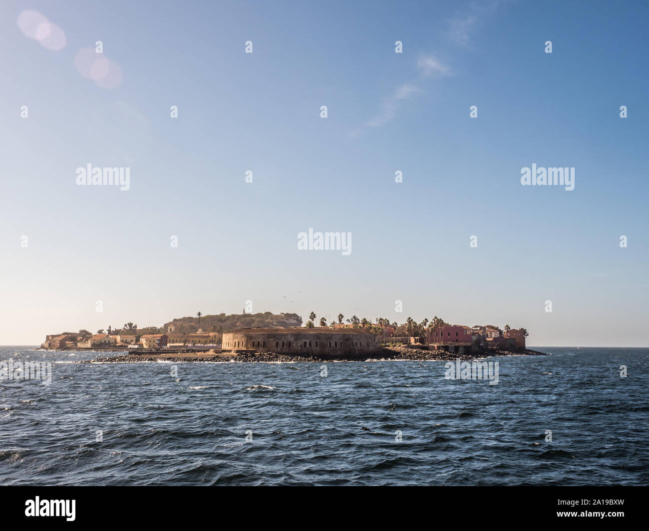 View of island Goree with fort and Dakar city visible in the background ...