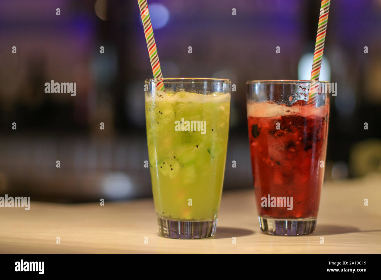 Fresh fruit cocktails. Refreshing non alcoholic drinks mocktails Stock ...