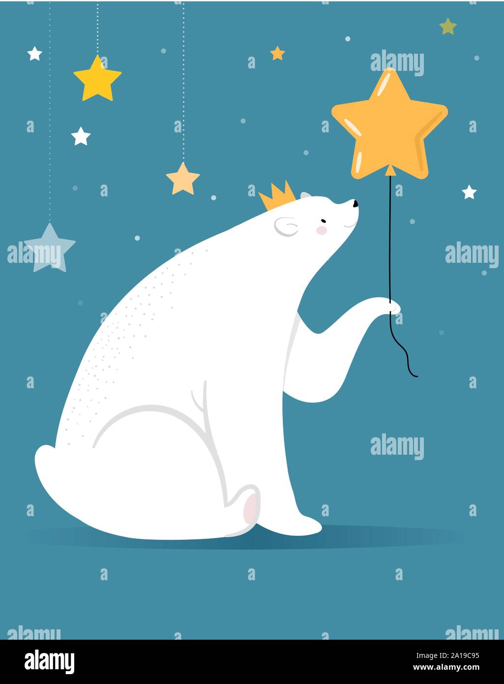 Merry Christmas Greeting Card Banner White Polar Bear Is Holding Gold
