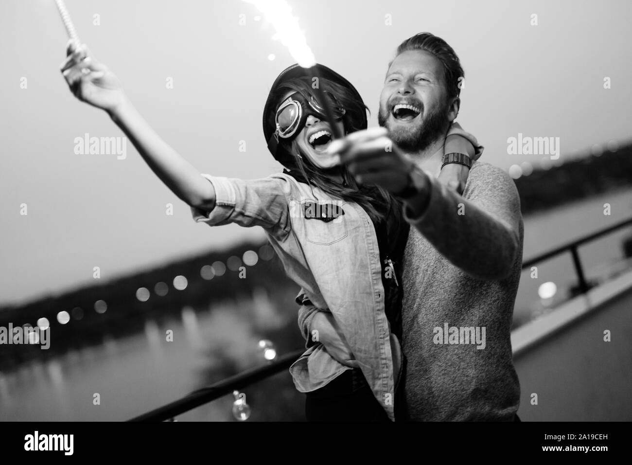 Young couple sparkler celebration happiness togetherness concept Stock ...
