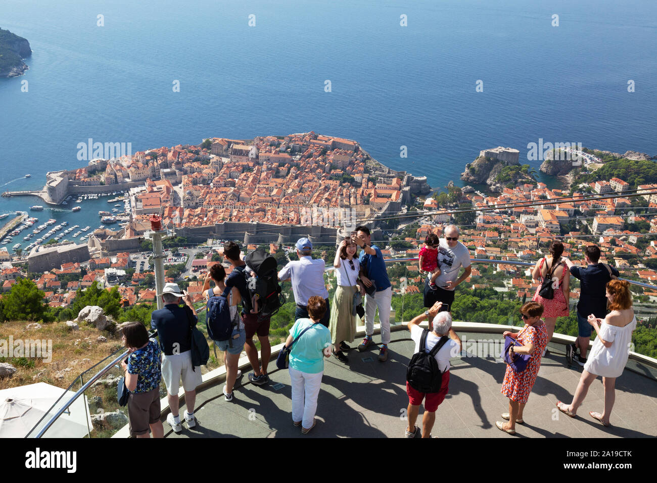 Dubrovnik tourists - people at the panorama viewpoint at the top of the ...