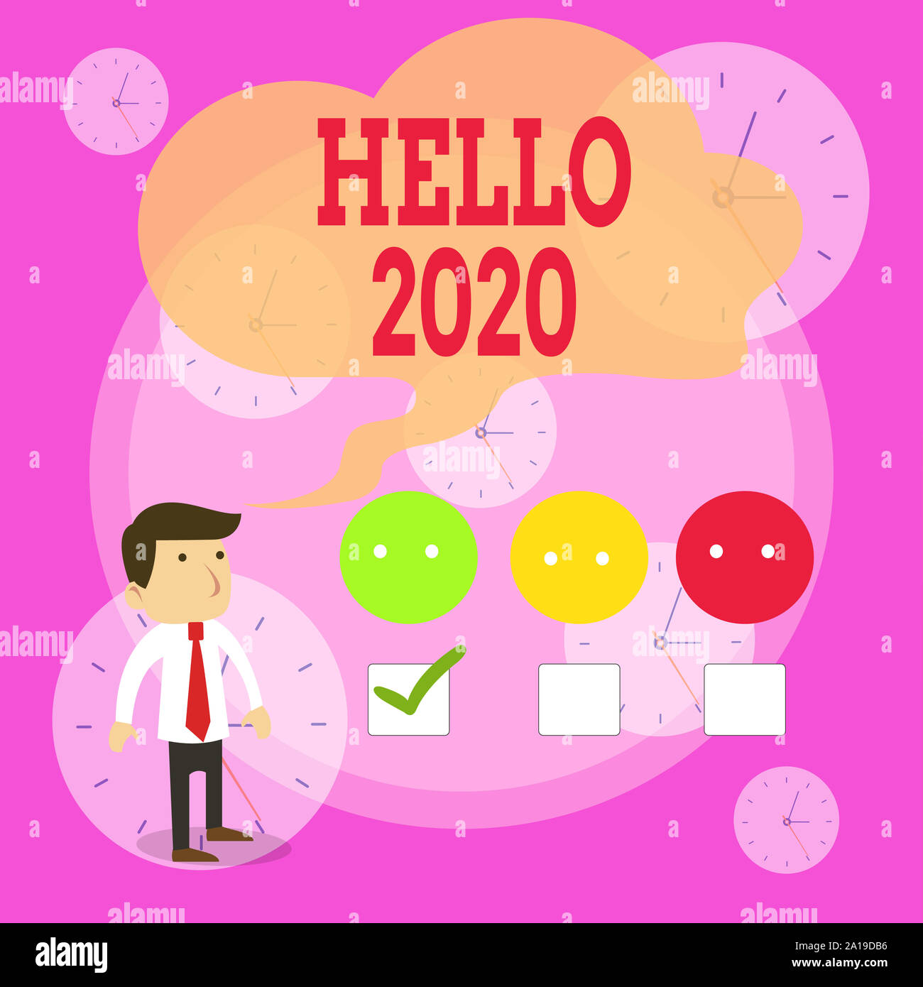Writing note showing Hello 2020. Business concept for expression or ...