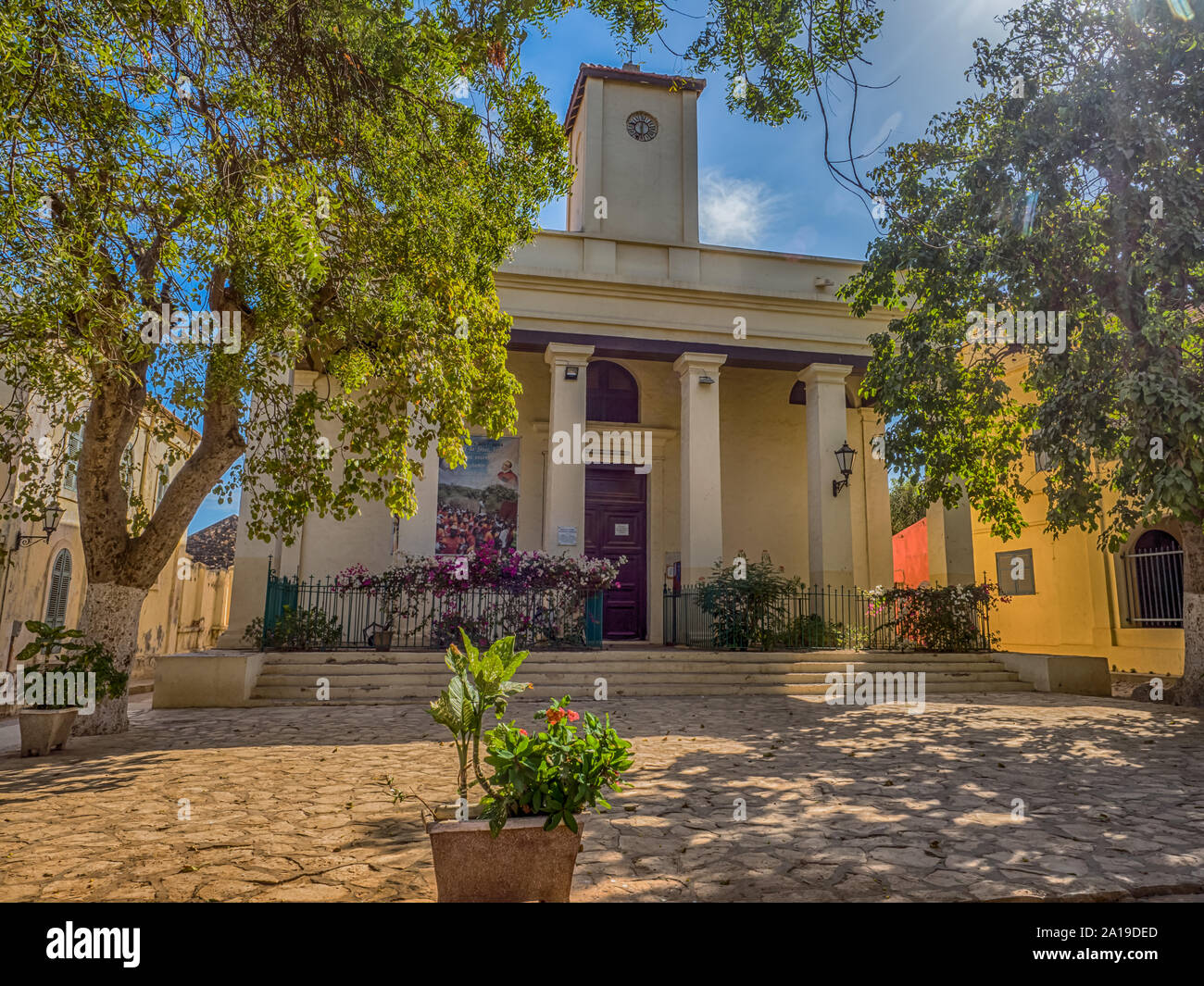 Goree, Senegal- February 2, 2019: Catholic church on the Goree island ...