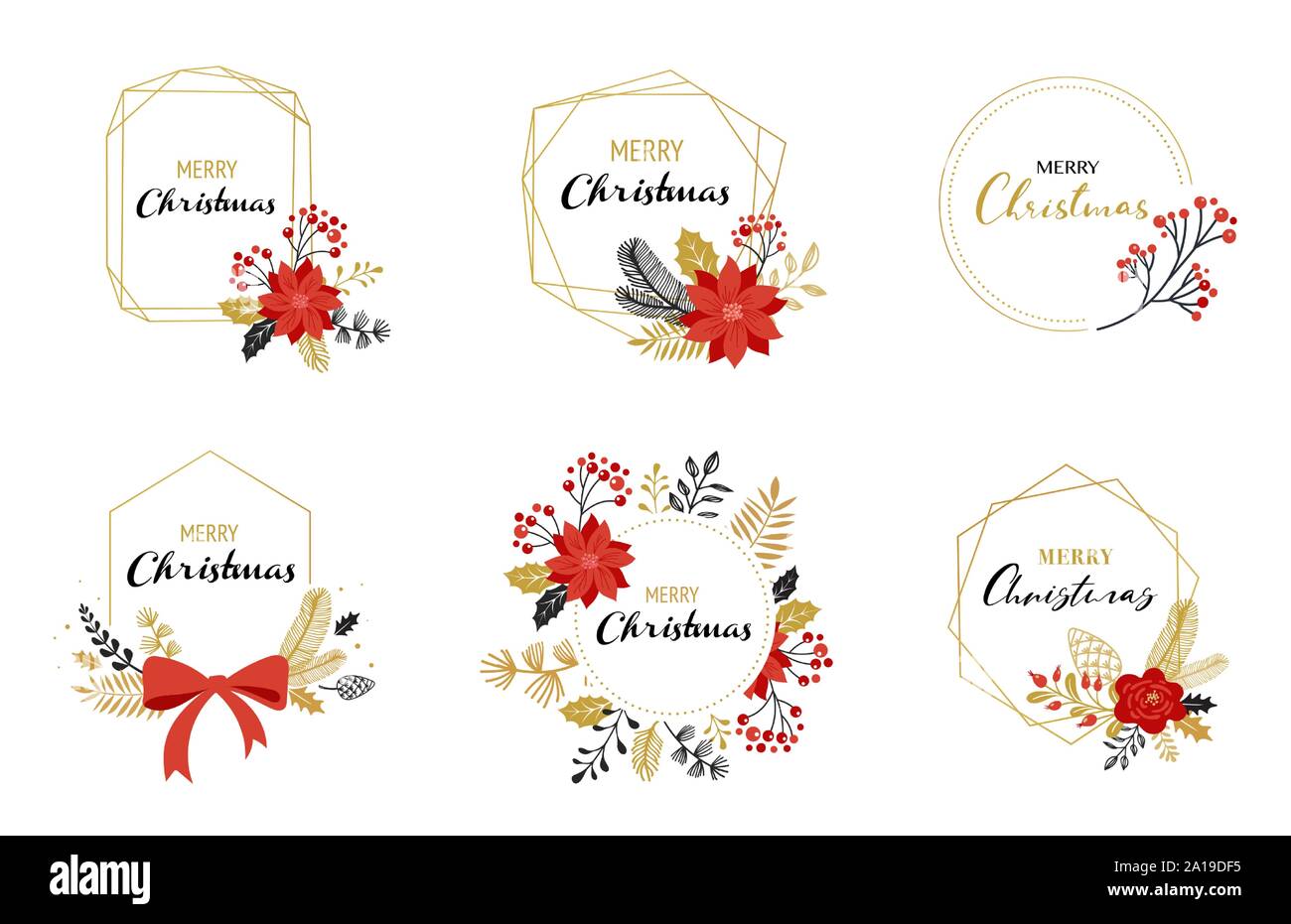 Merry Christmas logos, hand drawn elegant, delicate monograms isolated ...