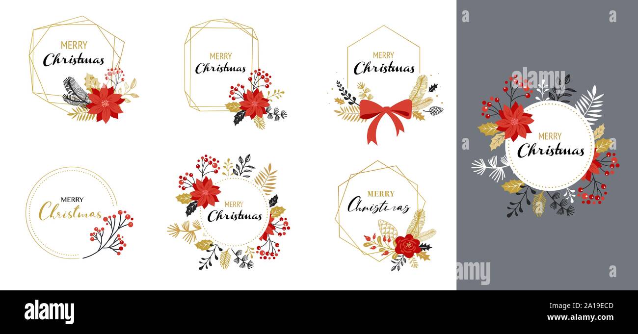 Merry Christmas logos, hand drawn elegant, delicate monograms isolated ...
