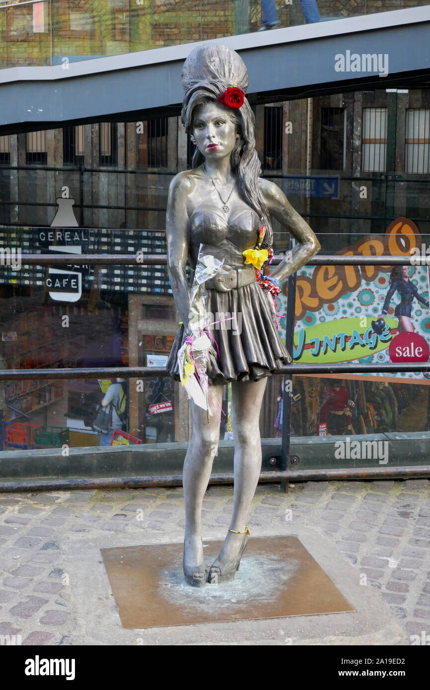 A statue of the late soul and jazz singer Amy Winehouse, located in ...